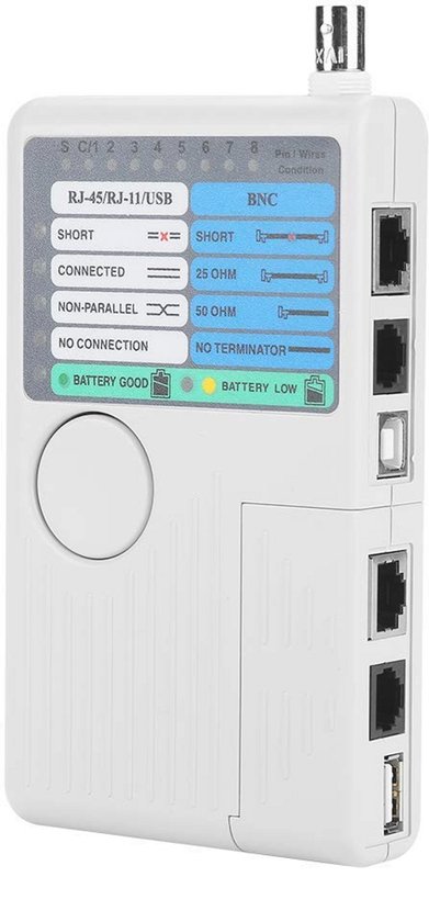 Netwerkkabeltester 4-in-1 voor LAN-kabels met LED-display en batterij ...