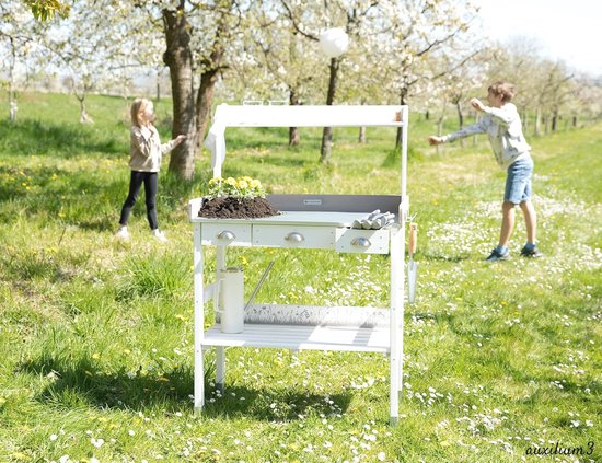 Grote witte plantentafel met zinkplaat en 3 laden - Weerbestendige ...