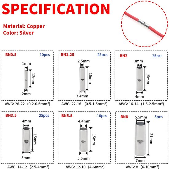 100 Stuks 6 Soorten Niet-geïsoleerde Stootverbinders Kit - Cilindrische ...
