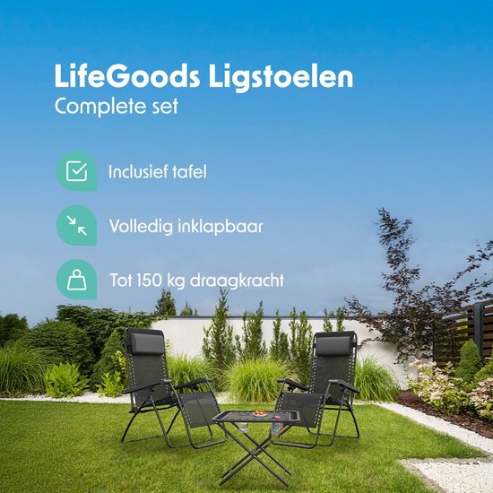 LifeGoods Ligstoelen - Opvouwbaar - Complete set - Met Bijzettafel - 30 ...