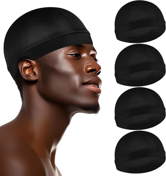 4Pcs Wave Cap for Men Silky Stocking Wave Cap Black Wave Compression ...