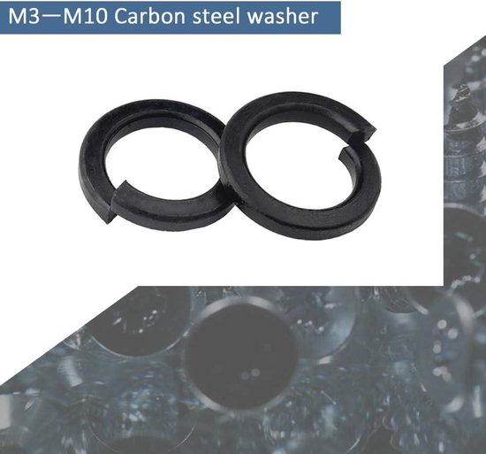 Set van 100 zwarte veer platte ringen - M3 Carbon staal verzinkt ...