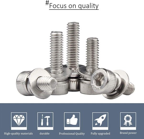 Hexagon Inbusbout - 304 Roestvrijstalen Hex Inbusbouten Met Veerring Combinatie M6*50... | bol