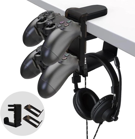 Controller Holder 360° Rotatable Under Desk Headphone Stand with Cable ...