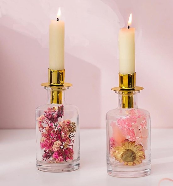 Dried Flower Candlestick Holder: 2pcs Glass Tapered Candle Holders Gold ...