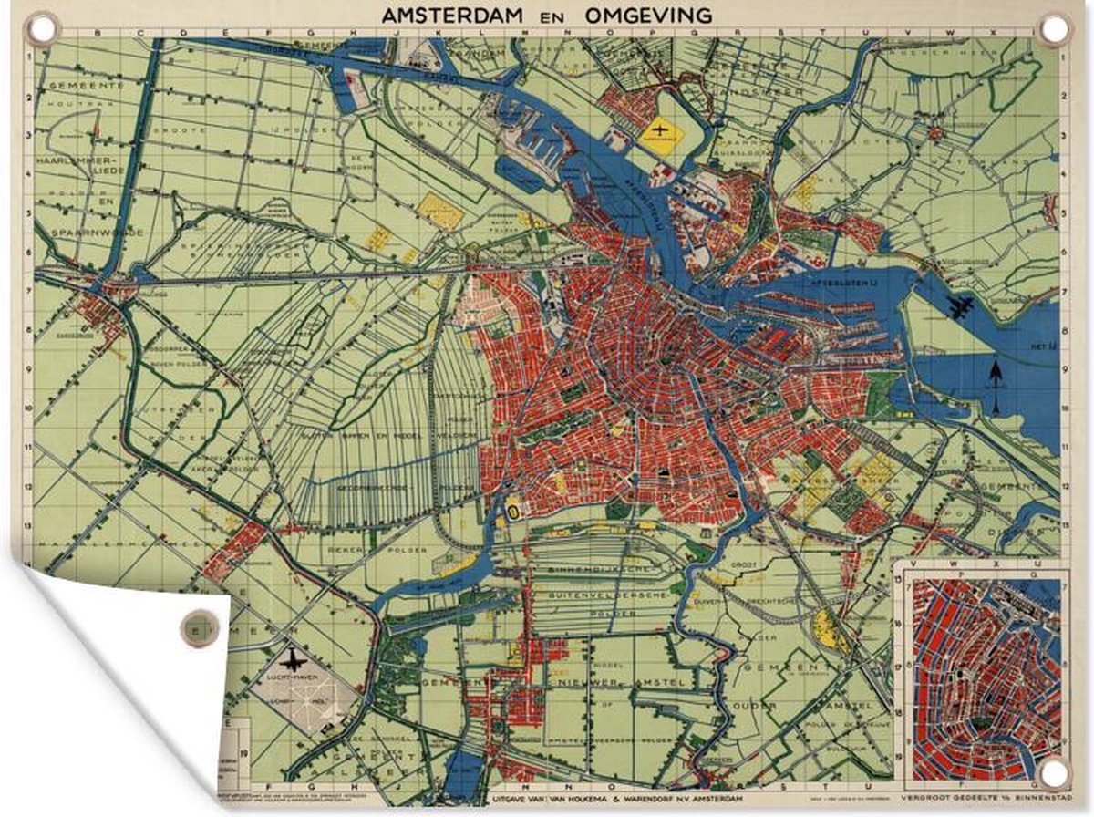 Un plan de la ville historique d' Amsterdam et ses environs Affiche de ...