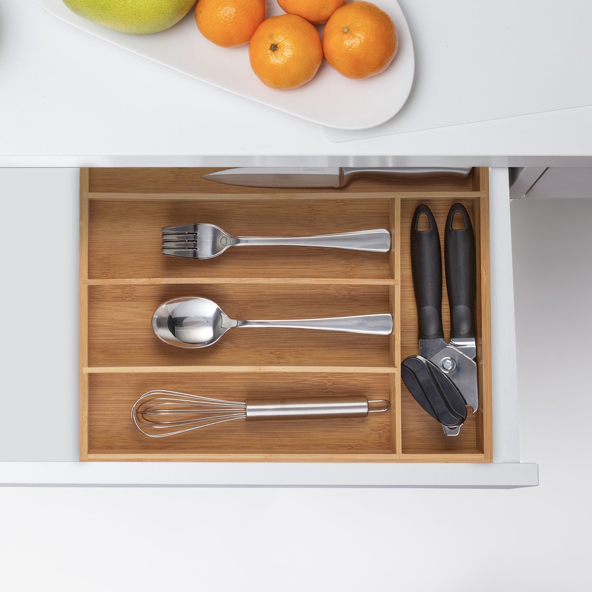 Relaxdays 2x bestekbak bamboe 5 vakken - bestekcassette - keukenlade ...