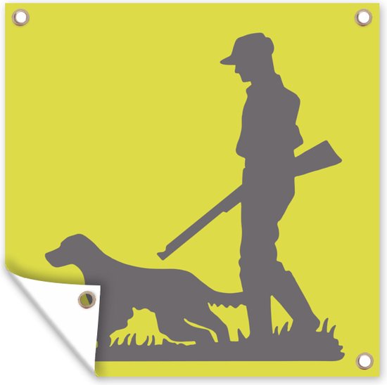 Tuin poster Een illustratie van een jager en zijn hond - 200x200 cm ...