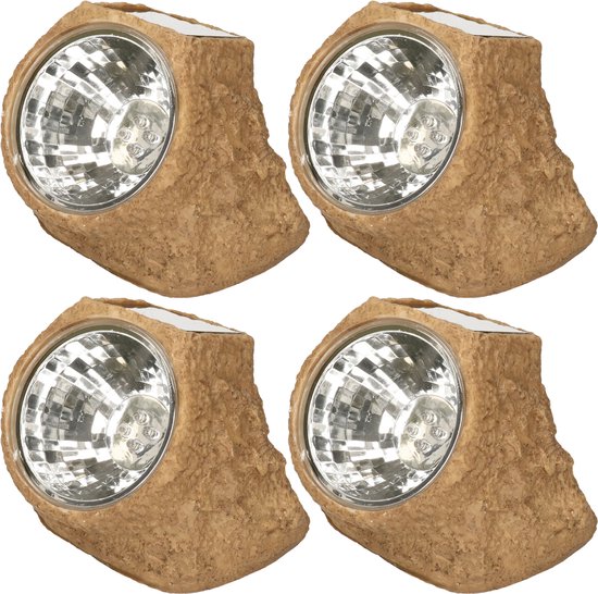 4x Tuinlampje Solar nepsteen in het bruin - Tuin spotjes op zonne ...