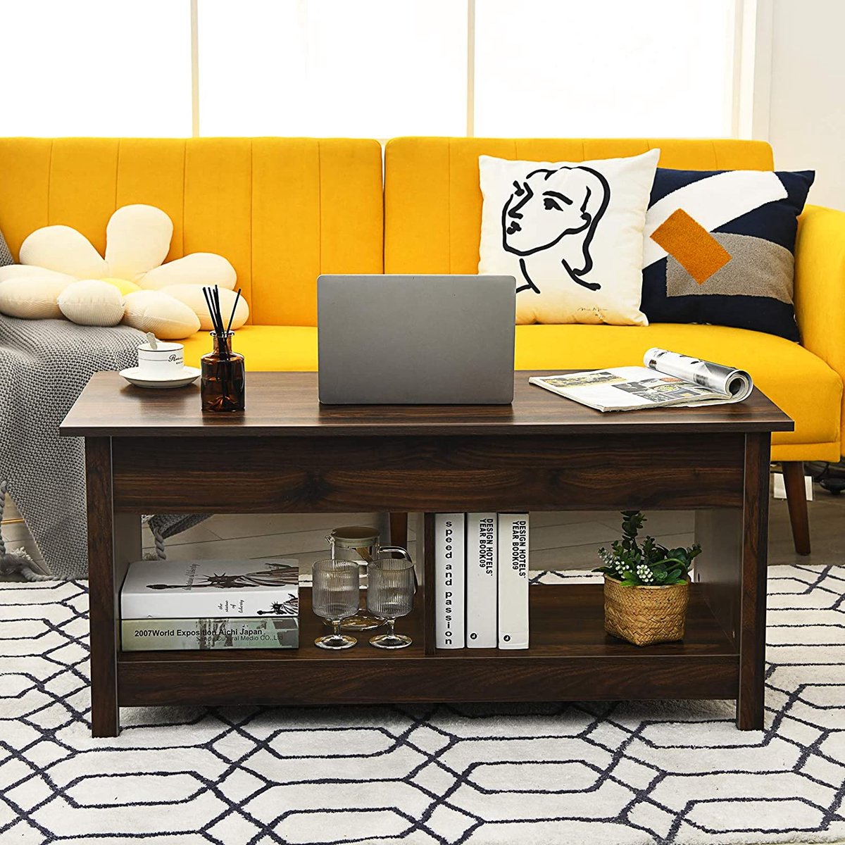 LIVINGSIGNS Table Basse à Dessus Ascenseur, Table Basse de Rangement de ...