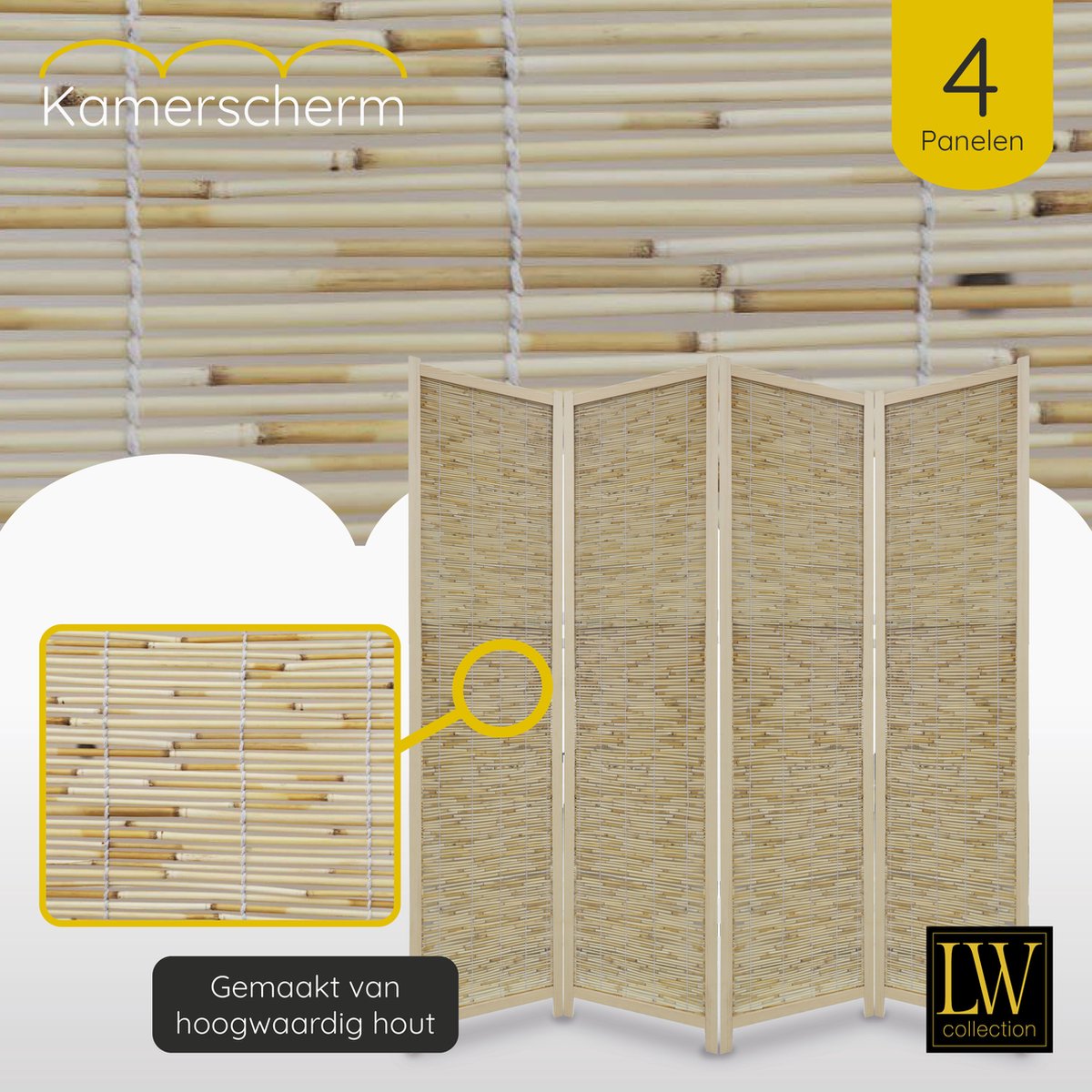 Kamerscherm Bamboe / kamerschermen 4 panelen - scheidingswand 170x160cm ...