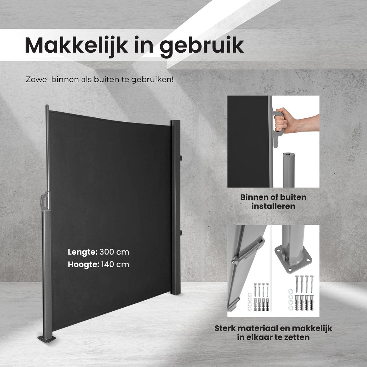 Cheqo® Luxe Uittrekbaar Windscherm - Oprolbaar Windscherm ...