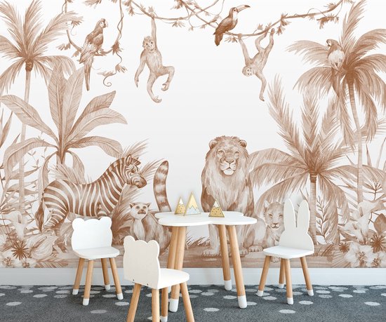 Fotobehang - Behang - Jungle Dieren - Into The Jungle Terracotta ...
