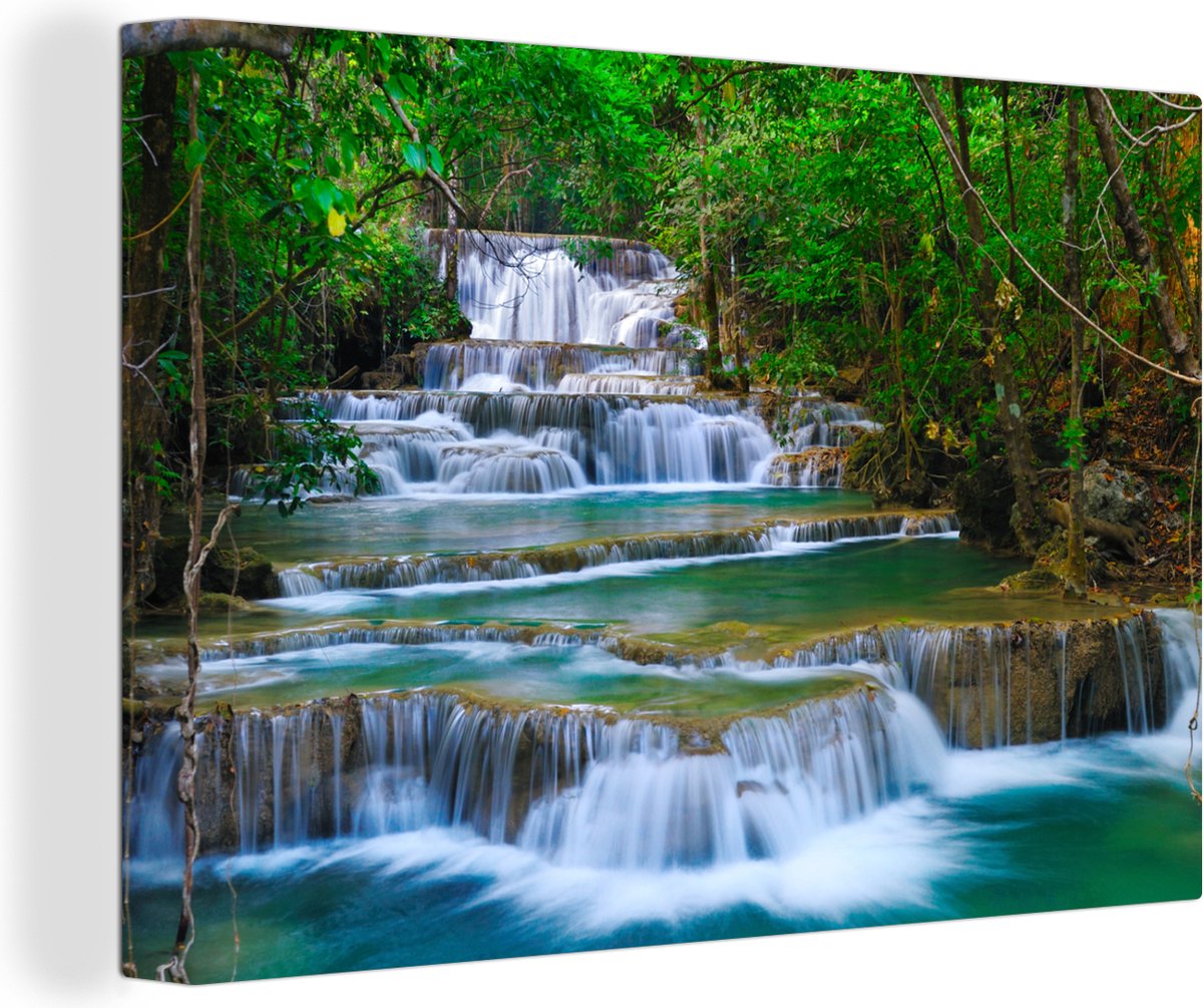 Canvas schilderij - Waterval - Natuur - Bomen - Foto op canvas ...
