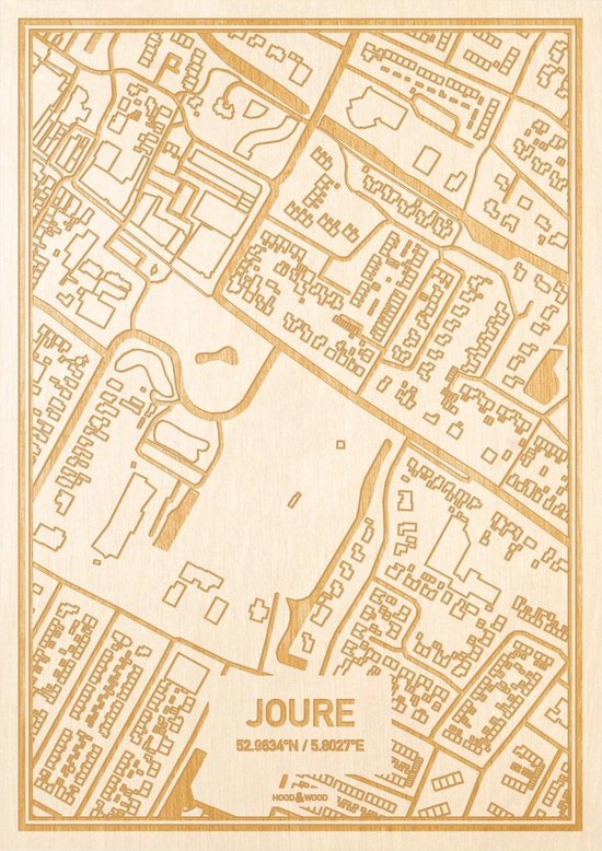 Kaart Joure - Gegraveerde stadskaart Hood&Wood - Hout, A4 | bol.com