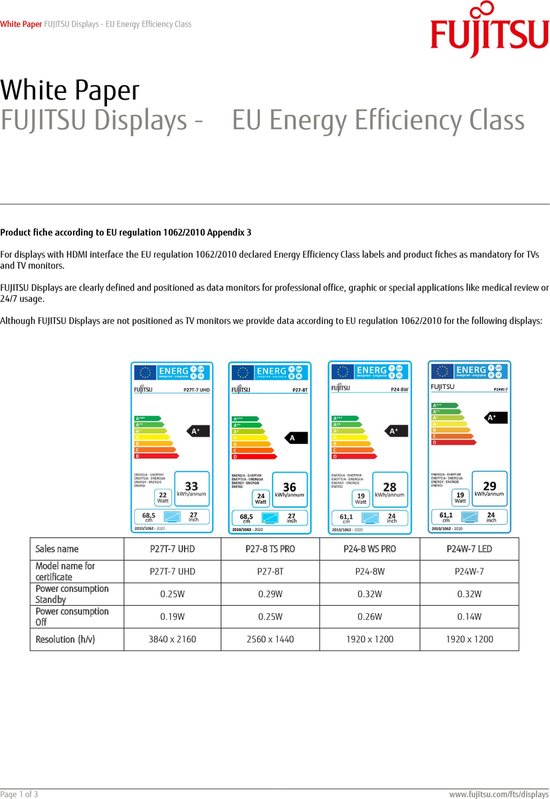 Fujitsu Displays B24W-7 LED display 61 cm (24'') 1920 x 1200 Pixels ...