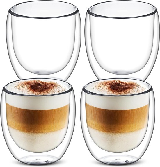 Tasses à Coffee en verre à double paroi – Set de 4 – Tasses en verre à Cappuccino –... | bol