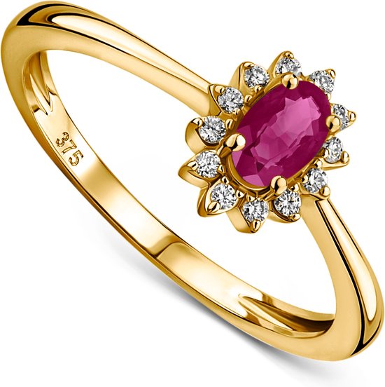 Miore - Ring Dames Natuurlijk Rode Robijn en Diamanten - 9 Karaat ...