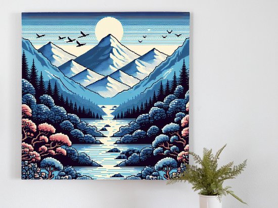 Pixel art landschap schilderij | Majestueuze digitale wereld: een ...