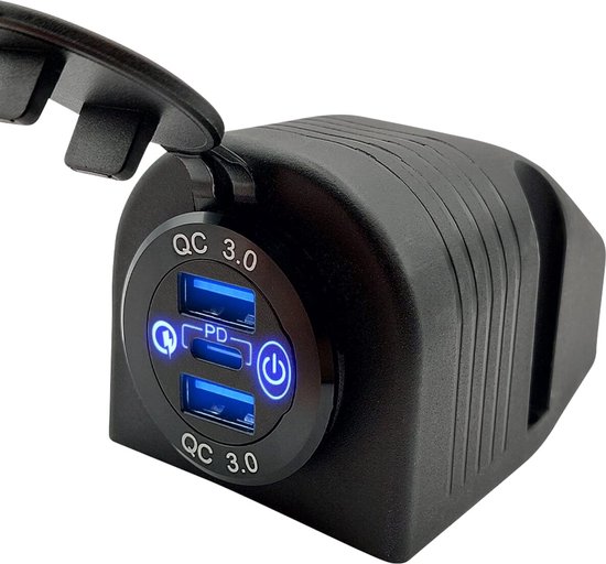 ProRide 12V USB Stopcontact 3 Poorten Opbouw met Schakelaar - QC3.0 ...