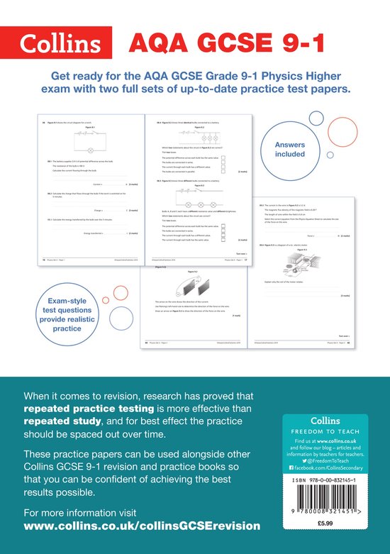 AQA GCSE 9-1 Physics Higher Practice Test Papers | 9780008321451 ...