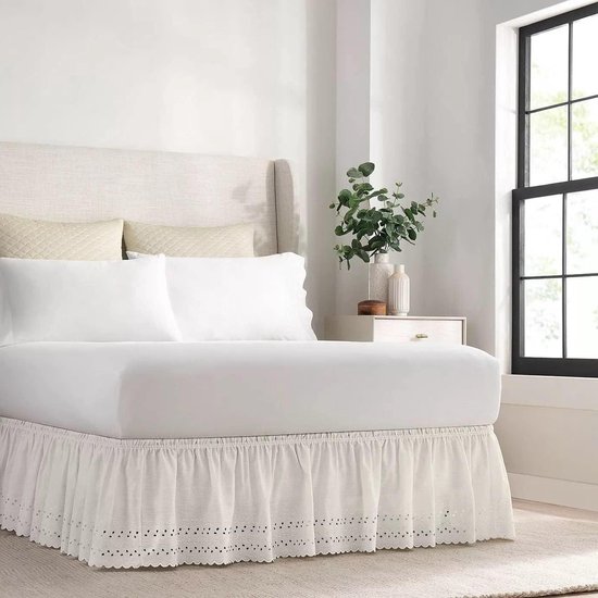 Bedskirt - Tweepersoons bed rok - Volledig wit - Gemakkelijke pasvorm | bol