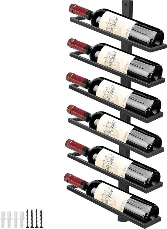 Muur wijnrek flessenrek voor 6 flessen - Metalen hangend wandmontage ...