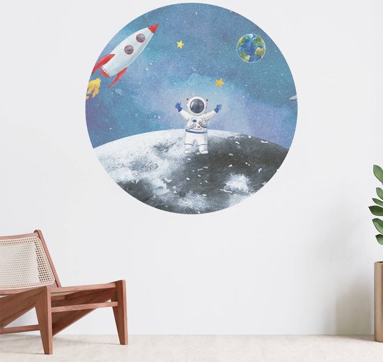 Muurcirkel zelfklevend behang - Astronaut op de Maan - Wanddecoratie ...