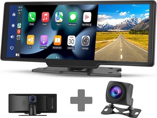 Navigatiesysteem Auto - Carplay scherm - 10 Inch - 4K Dashcam - Achteruitrijcamera -... | bol