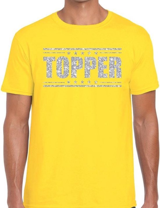 Geel Topper shirt in zilveren glitter letters heren - Toppers dresscode ...
