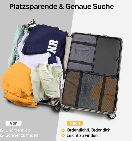 Koffer organizer set - 12 zuiver zwarte - bagage reisorganizer ...