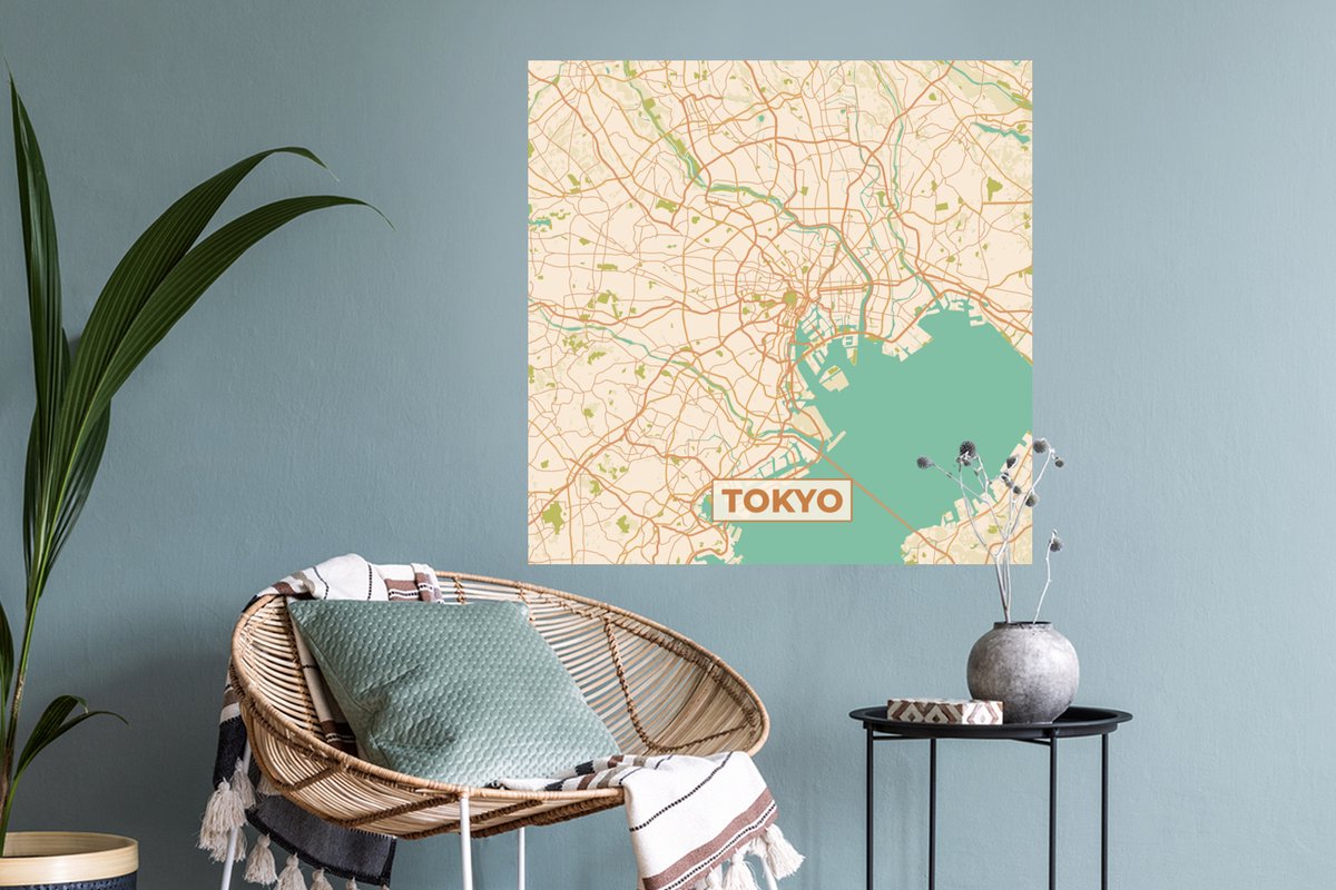 Muurstickers - Kaart - Tokyo - Stadskaart - Vintage - Plattegrond ...