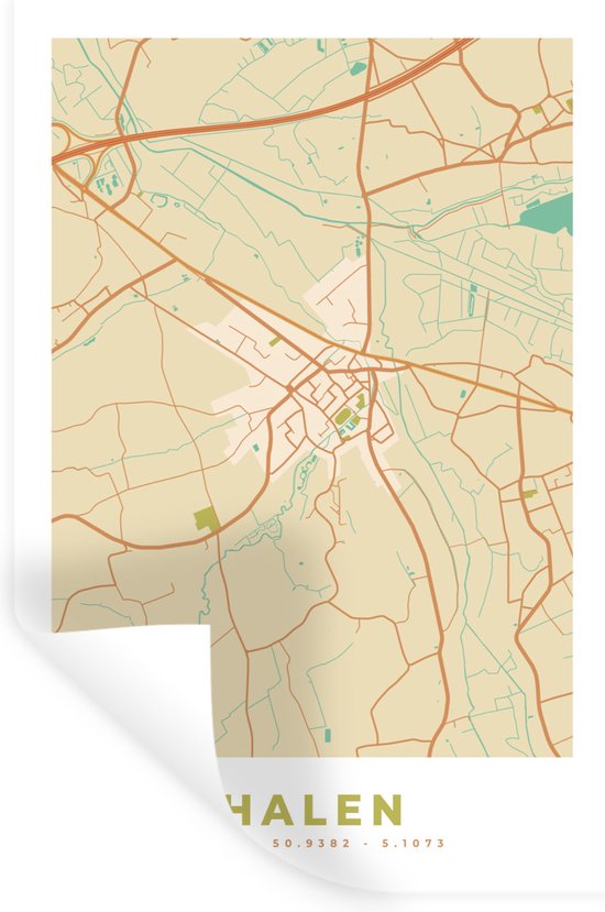 Stickers muraux - Rétro - Halen - Plan de la ville - Carte - Carte ...