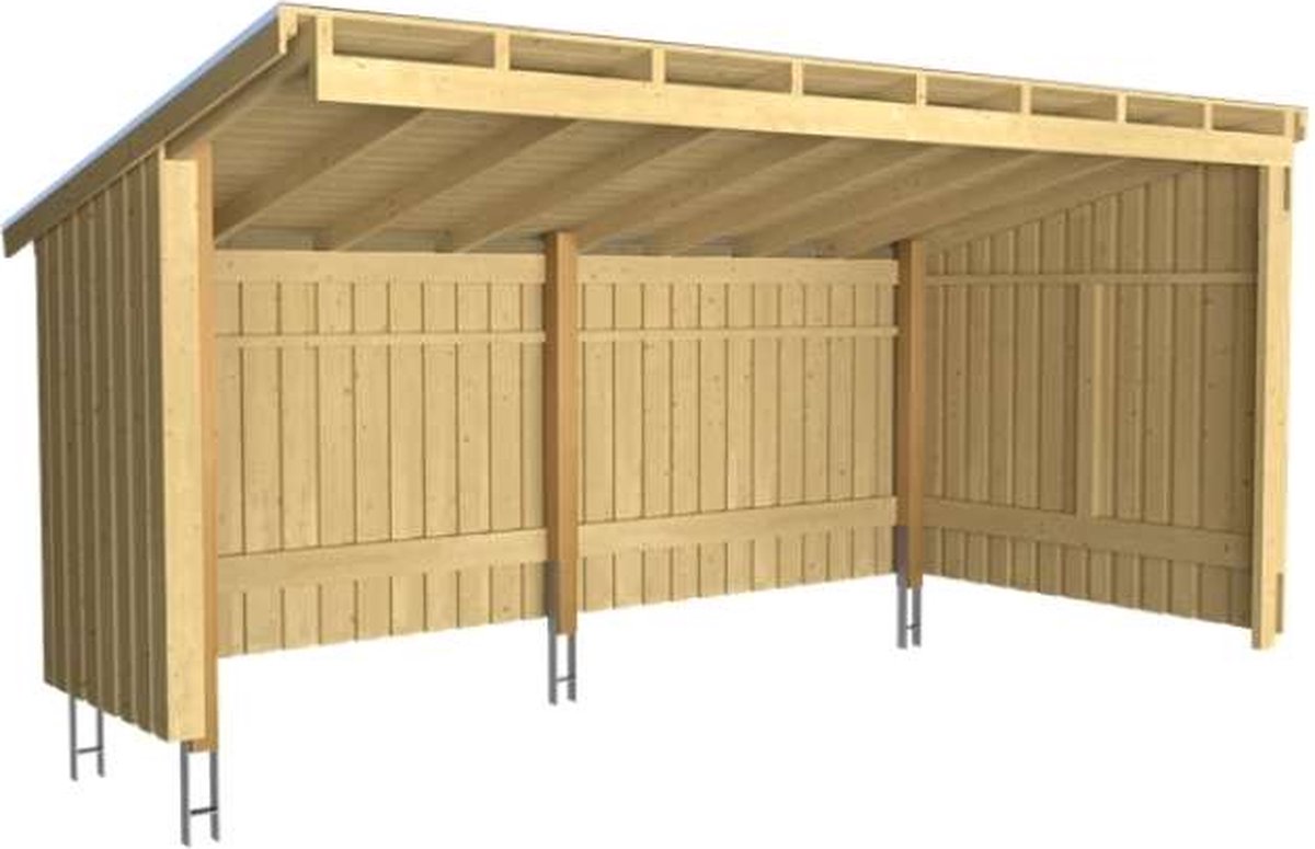 Aanbouw fietsenstalling half dicht 9,5 m2 onbehandeld compleet 217 x ...