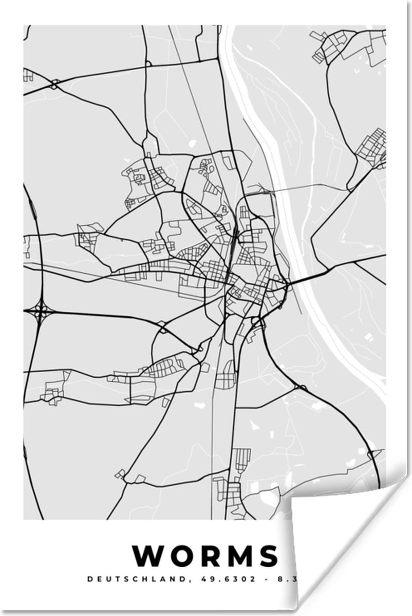Poster Plattegrond - Worms - Kaart - Stadskaart - Duitsland - 60x90 cm ...