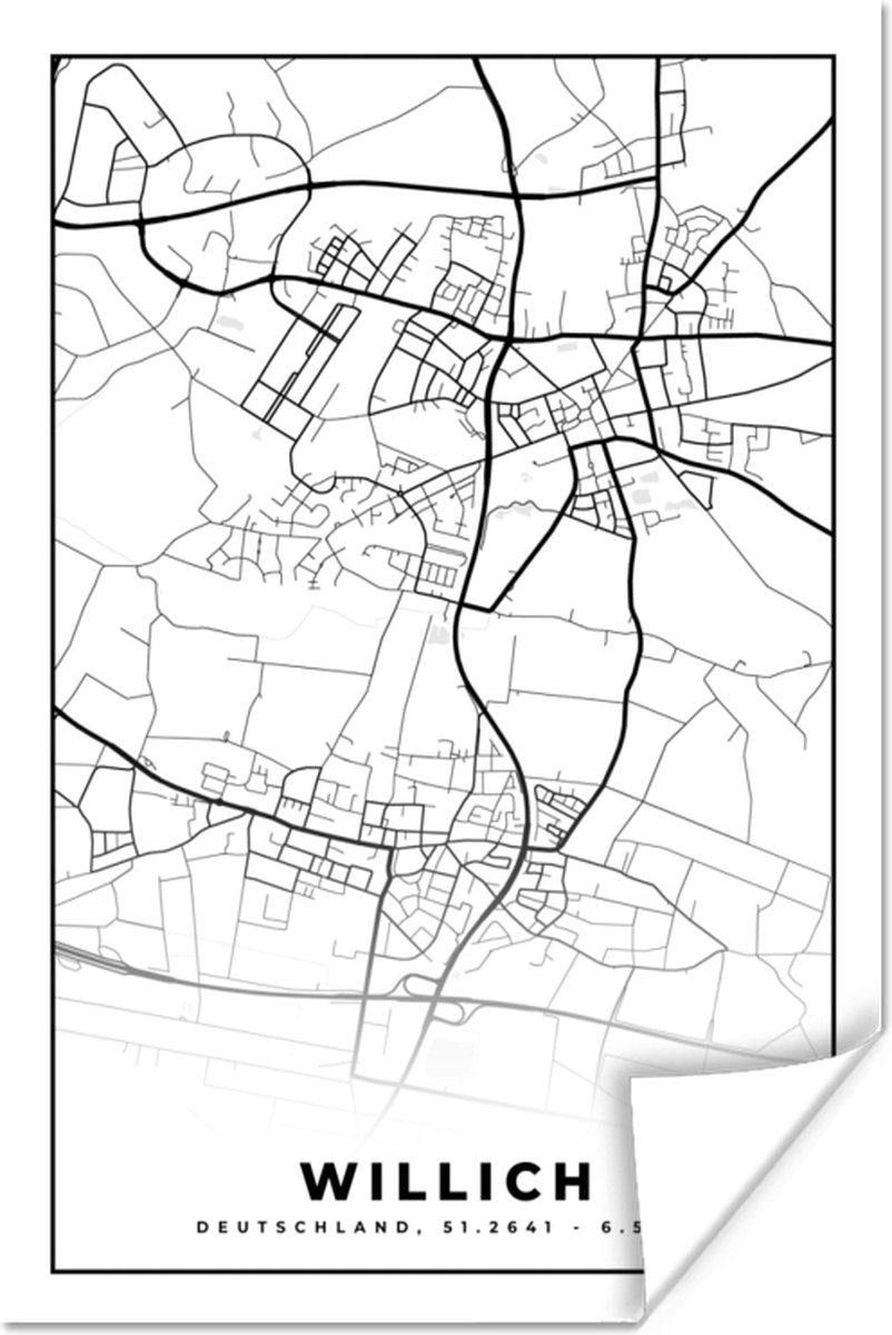 Poster Kaart - Willich - Plattegrond - Stadskaart - 120x180 cm XXL ...