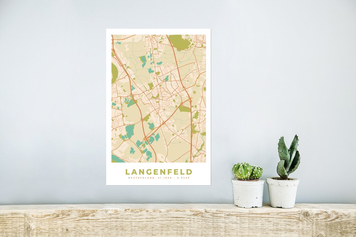 Poster Langenfeld - Vintage - Kaart - Stadkaart - Plattegrond - 20x30 ...