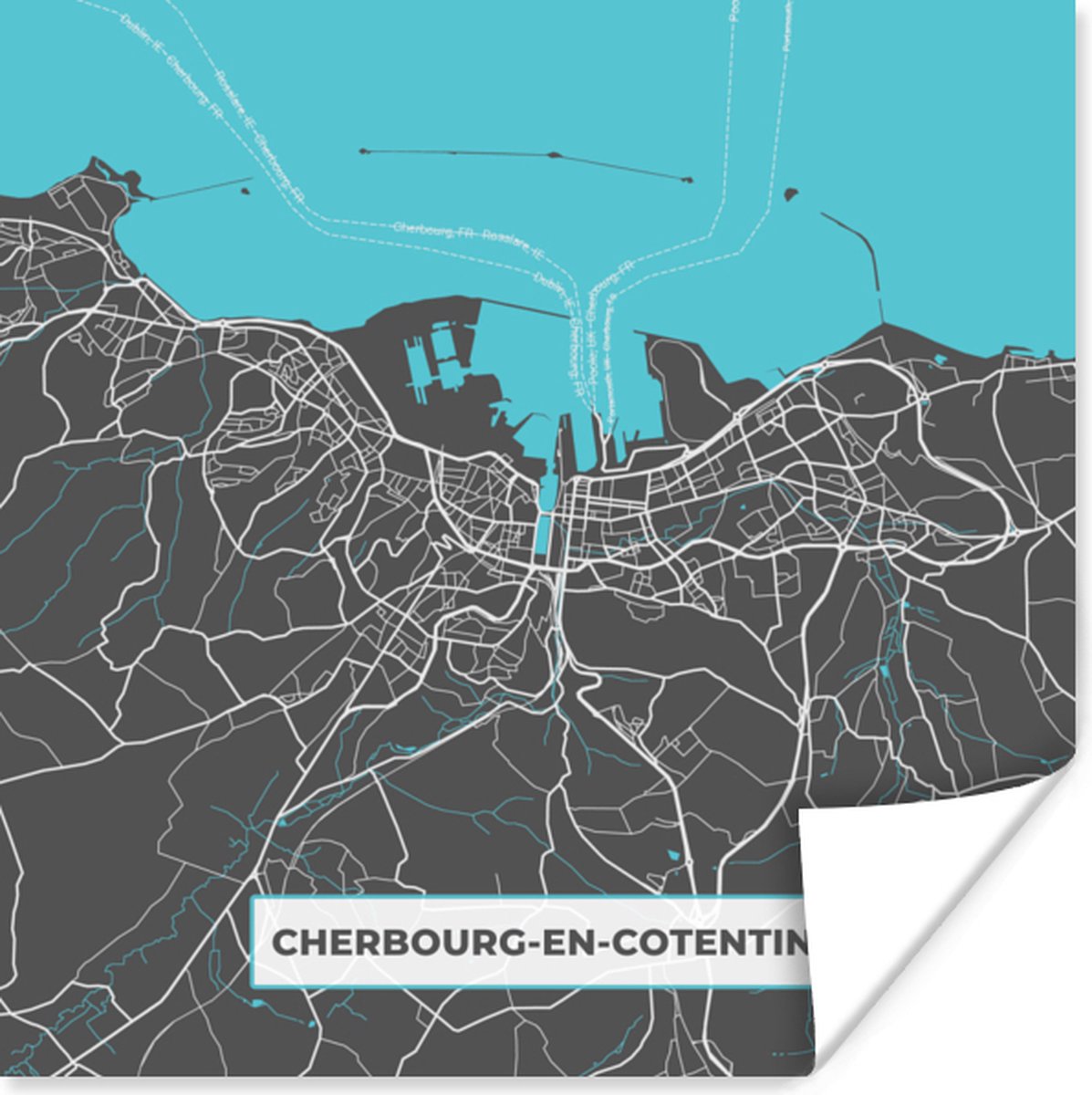 Poster Cherbourg-en-Cotentin – Plattegrond – Frankrijk – Kaart ...