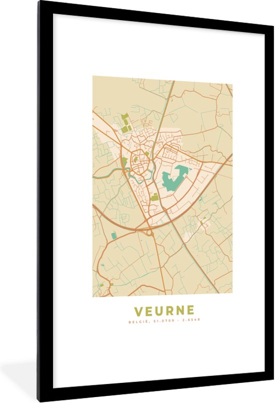 Fotolijst incl. Poster - Stadskaart - Kaart - Plattegrond - Vintage ...