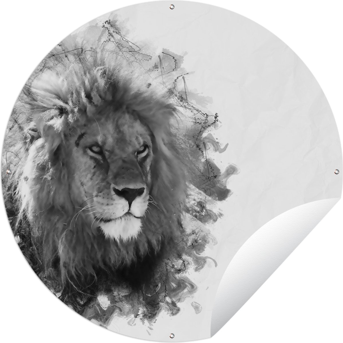 Garden Circle Lion - Ligne - Zwart - Wit - 150x150 cm - Affiche de ...