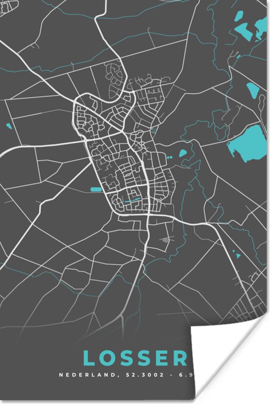 Poster Losser - Plattegrond - Kaart - Stadskaart - 40x60 cm | bol
