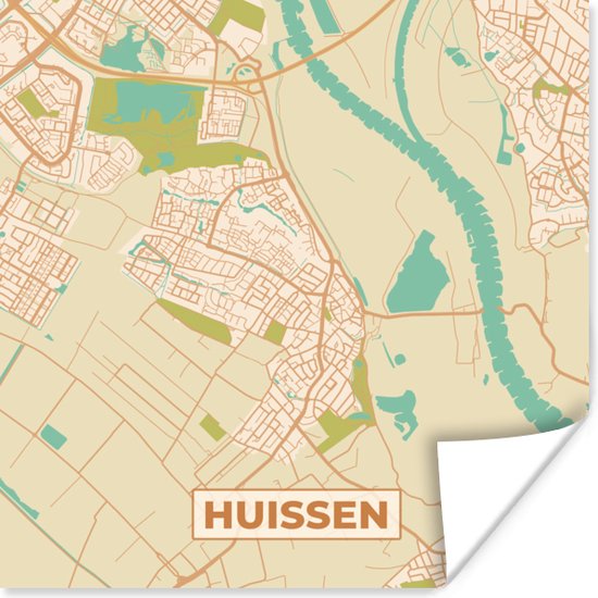 Poster Huissen - Plattegrond - Stadskaart - Kaart - 75x75 cm | bol