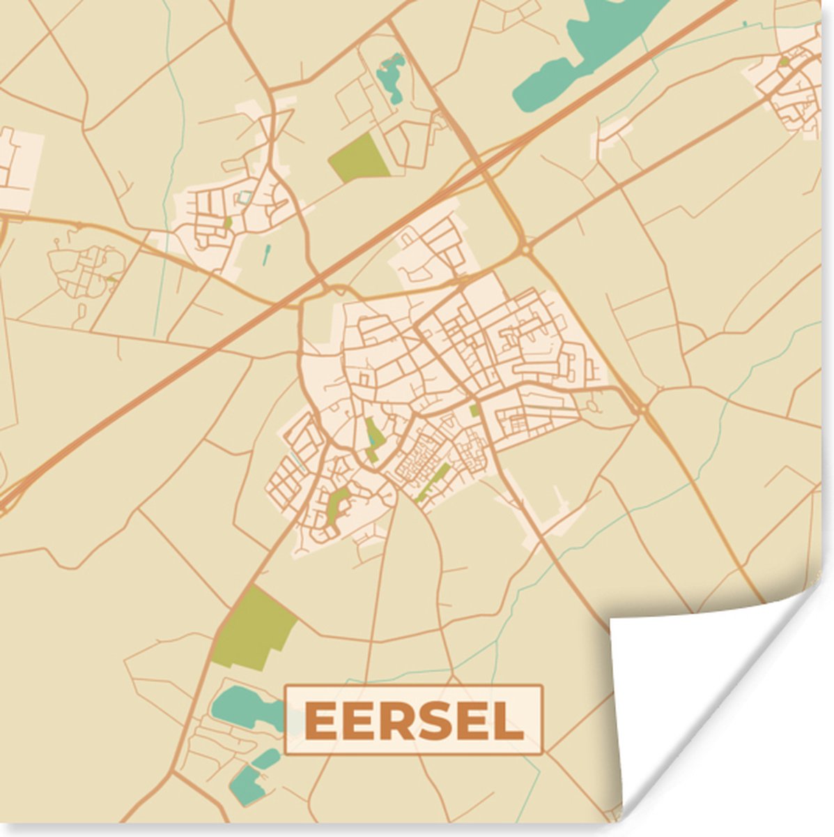 Poster Kaart - Eersel - Vintage - Plattegrond - Stadskaart - 30x30 cm ...