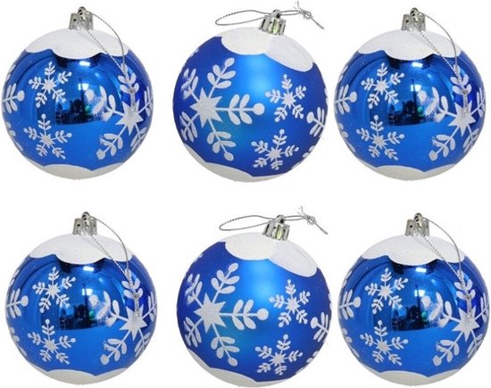 24x stuks gedecoreerde kerstballen blauw kunststof diameter 6 cm ...