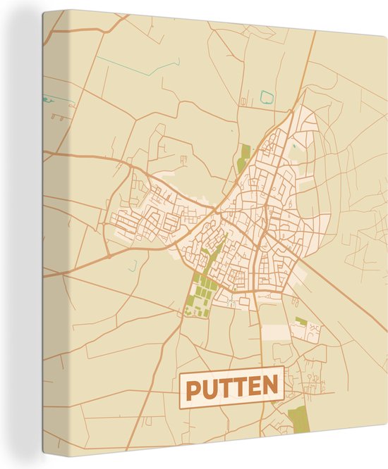 Canvas Schilderij Putten - Stadskaart - Kaart - Plattegrond - 50x50 cm ...