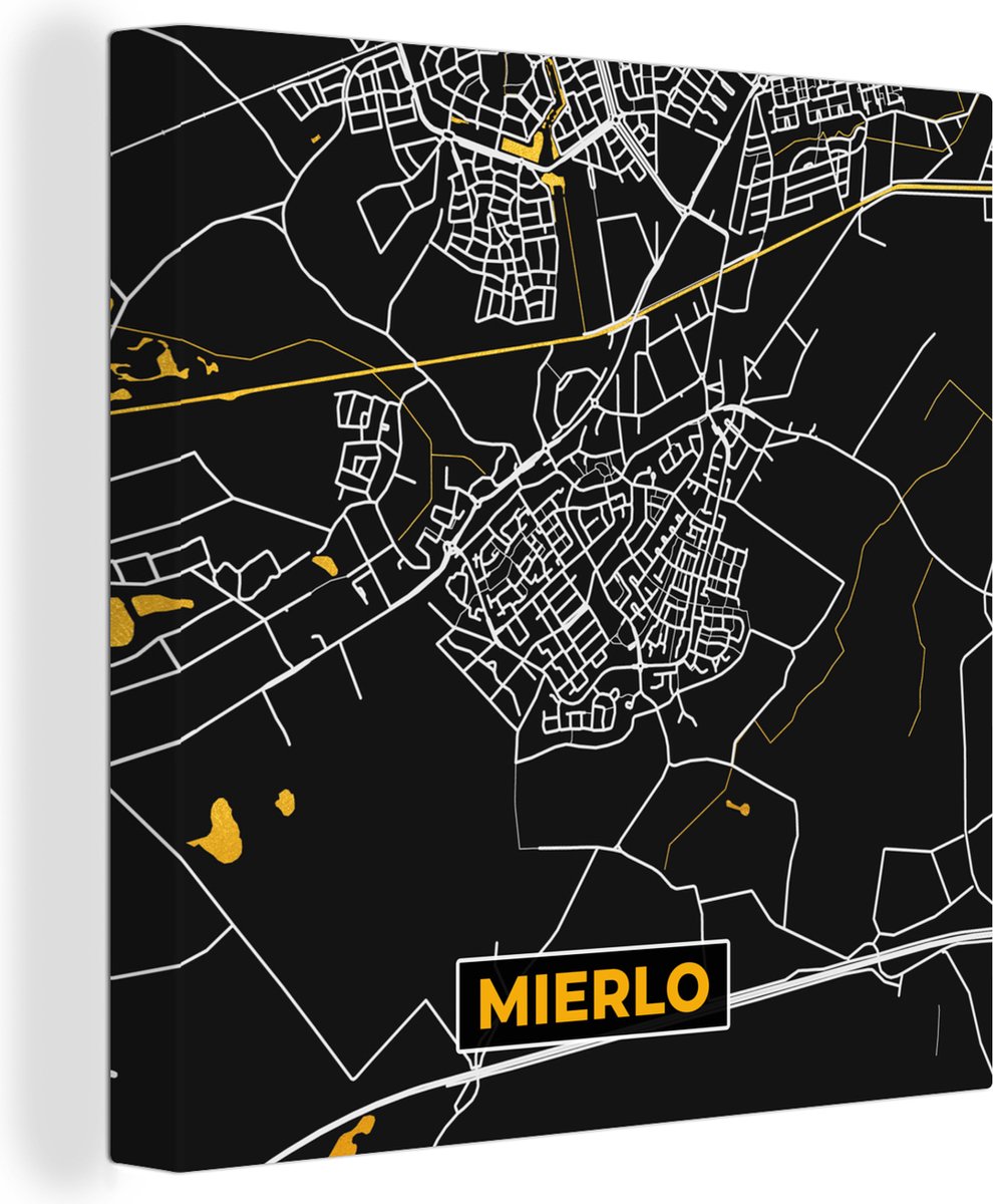 Canvas Schilderij Mierlo - Plattegrond - Stadskaart - Black & gold ...