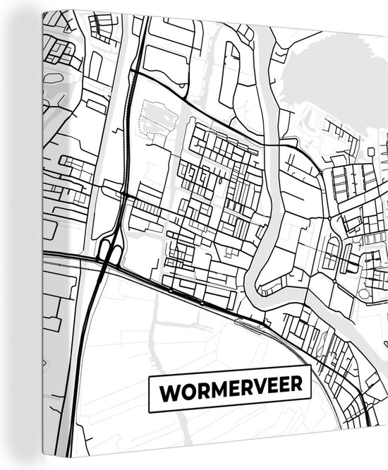Canvas Schilderij Stadskaart - Kaart - Wormerveer - Plattegrond - 50x50 ...