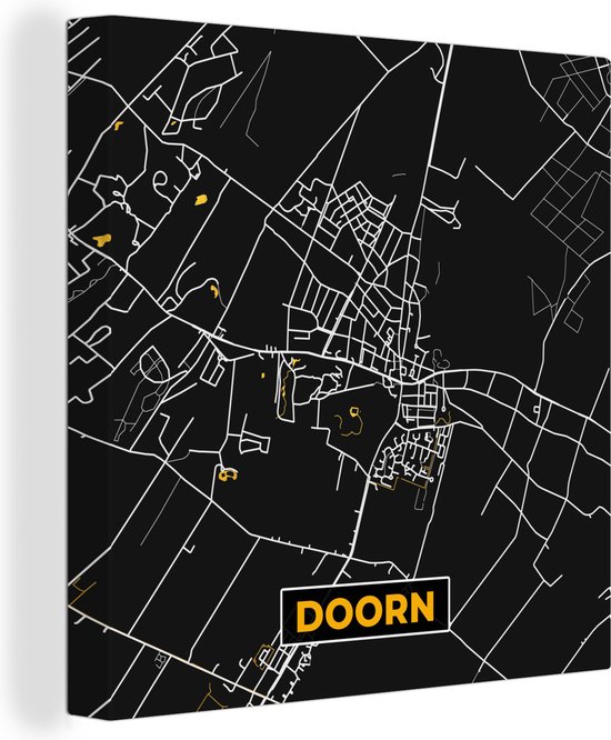 Canvas Schilderij Doorn - Plattegrond - Kaart - Stadskaart - Black en ...