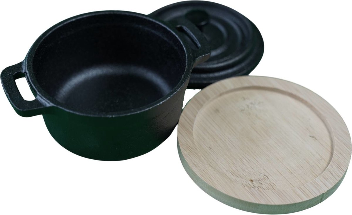 Gietijzeren pannetje - met bamboe onderzetter | bol