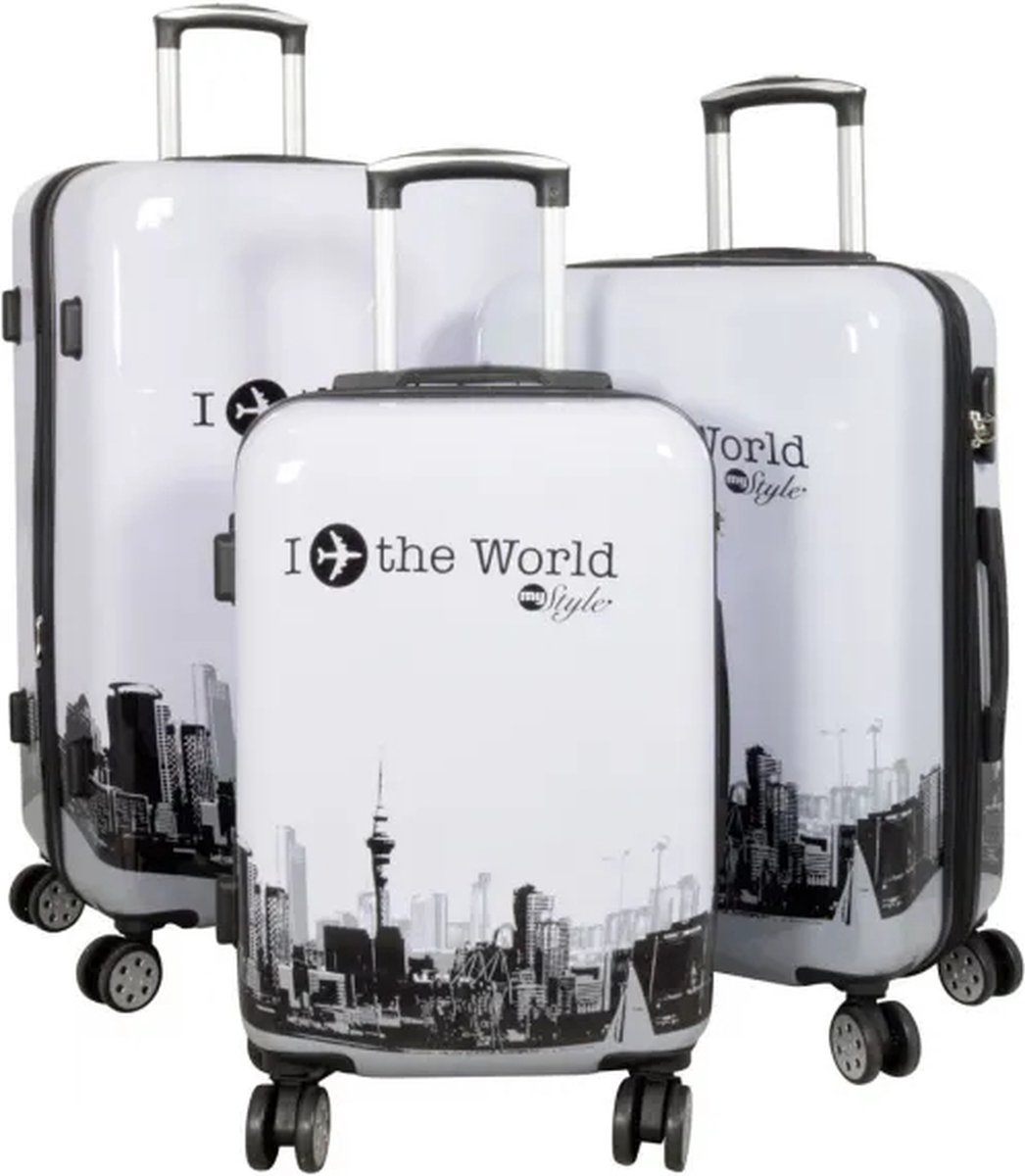 Travelsuitcase- Fly The World - 3delige reiskoffer set - Polycarbonaat ...